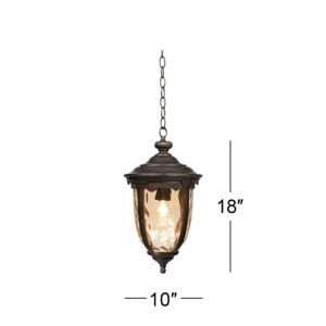 John Timberland Bellagio European Outdoor Ceiling Light Hanging Bronze Brown 18" Champagne Hammered Glass Damp Rated for Exterior House Porch Patio Outside Deck Garage Front Door Garden Home