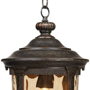 John Timberland Bellagio European Outdoor Ceiling Light Hanging Bronze Brown 18" Champagne Hammered Glass Damp Rated for Exterior House Porch Patio Outside Deck Garage Front Door Garden Home