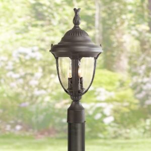 john timberland casa sierra traditional outdoor post light sleek black 19 1/2" seeded glass for exterior house porch patio outside deck garage yard front door garden driveway home lawn walkway