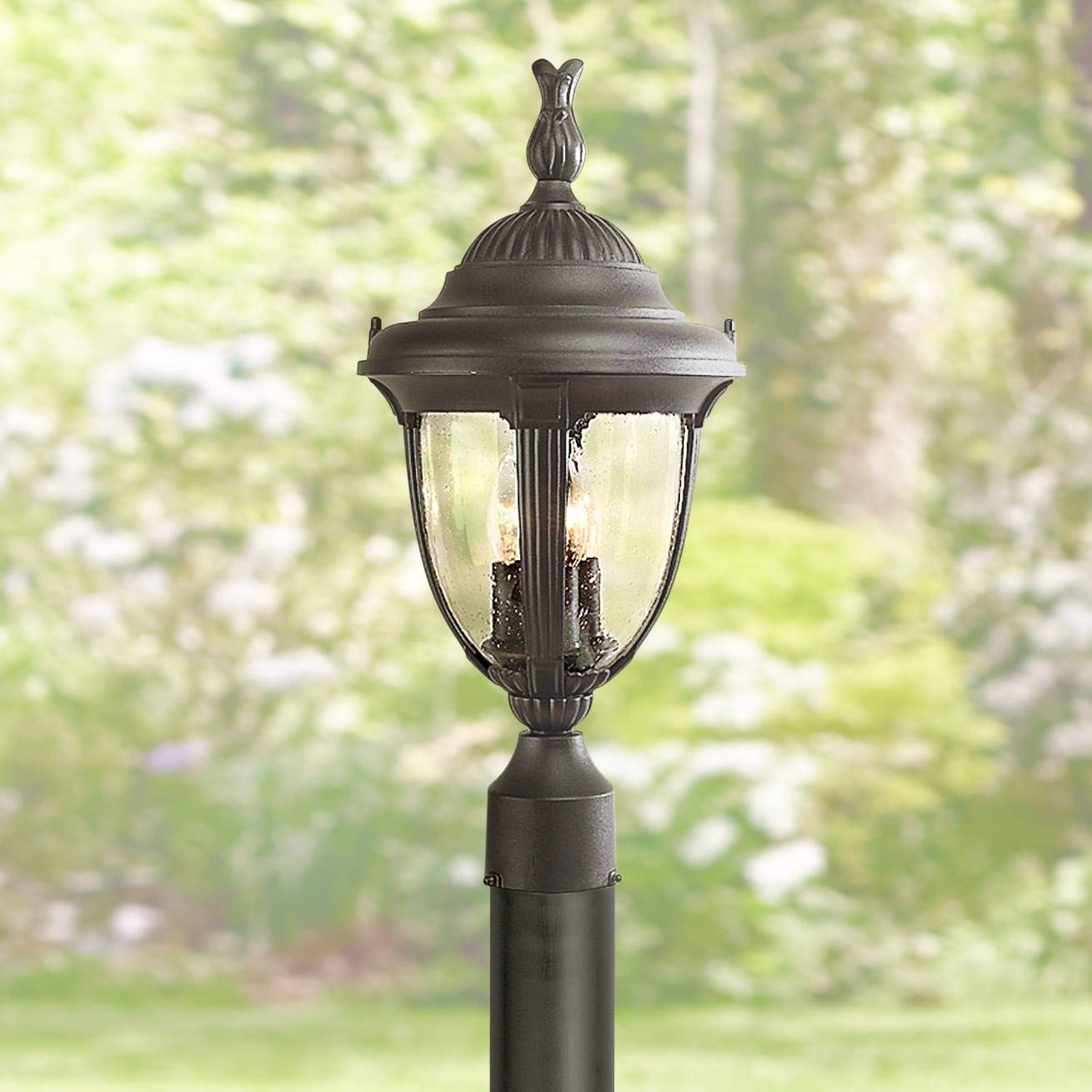 John Timberland Casa Sierra Traditional Outdoor Post Light Sleek Black 19 1/2" Seeded Glass for Exterior House Porch Patio Outside Deck Garage Yard Front Door Garden Driveway Home Lawn Walkway