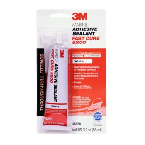 3m marine adhesive sealant fast cure 5200 (05220) permanent bonding and sealing for boats and rvs above and below the waterline waterproof repair, white, 3 fl oz tube