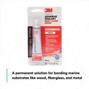 3M Marine Adhesive Sealant Fast Cure 5200 (05220) Permanent Bonding and Sealing for Boats and RVs Above and Below the Waterline Waterproof Repair, White, 3 fl oz Tube