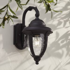 john timberland casa sierra rustic farmhouse vintage outdoor wall light fixture black 14 1/2" clear seeded glass for exterior barn deck house porch yard patio outside garage front door garden