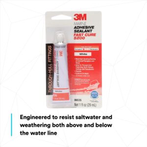 3M Marine Adhesive Sealant Fast Cure 5200 (05220) Permanent Bonding and Sealing for Boats and RVs Above and Below the Waterline Waterproof Repair, White, 3 fl oz Tube