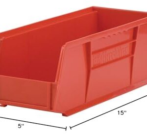 Akro-Mils 30234 AkroBins Plastic Storage Bins, Space-Saving Stackable Bins, Garage Organization Bins, Pantry Organization, Craft Storage, 15-Inch x 5-Inch x 5-Inch, Red, 12-Pack