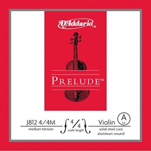 D'Addario Prelude Violin Single D String, 4/4 Scale, Medium Tension - J812 4/4M - Solid Steel Core, Warm Tone, Economical and Durable – Educator’s Choice for Student Strings