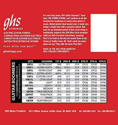 GHS Strings GBL Guitar Boomers, Nickel-Plated Electric Guitar Strings, Light (10-46)