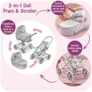 Badger Basket English Style Doll Stroller – Fits 18 to 22-inch Dolls, Classic Pretend Play Toy with Adjustable Canopy