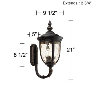 John Timberland Bellagio European Outdoor Wall Light Fixture Sconce Bronze Aluminum 21" Hammered Glass Decor for Exterior House Porch Patio Outside Deck Garage Yard Front Door Garden Home