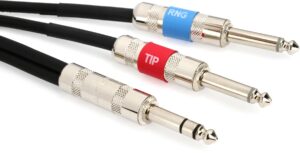 pro co 10 feet ipbq2q-10, 1/4 inches trs to (2) 1/4 inches ts insert cable