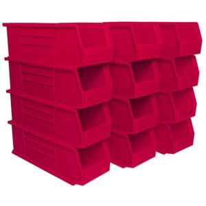 Akro-Mils 30234 AkroBins Plastic Storage Bins, Space-Saving Stackable Bins, Garage Organization Bins, Pantry Organization, Craft Storage, 15-Inch x 5-Inch x 5-Inch, Red, 12-Pack