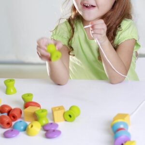 PlanToys Wooden Lacing Beads (5353) | Sustainably Made from Rubberwood and Non-toxic Paints and Dyes