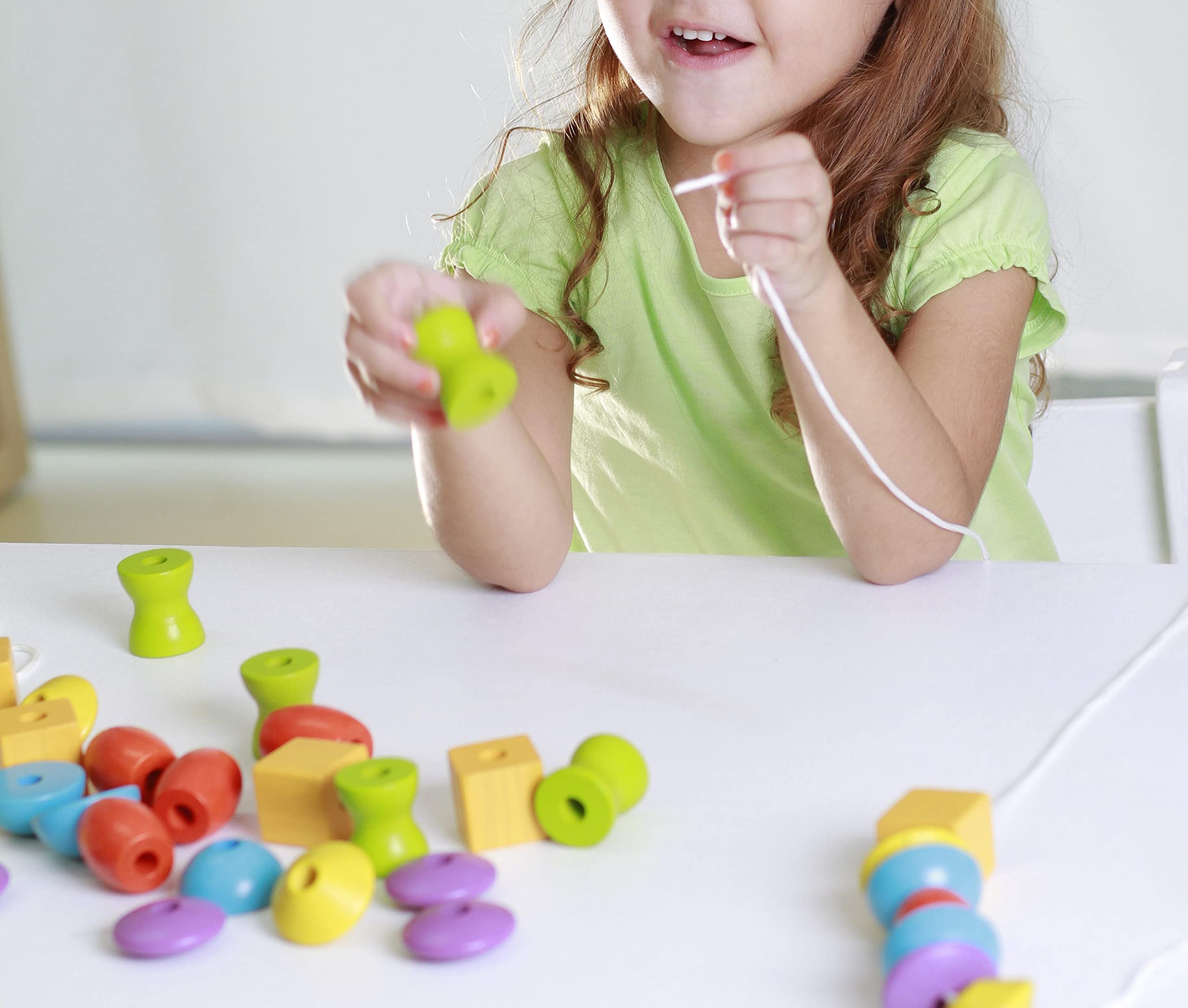 PlanToys Wooden Lacing Beads (5353) | Sustainably Made from Rubberwood and Non-toxic Paints and Dyes