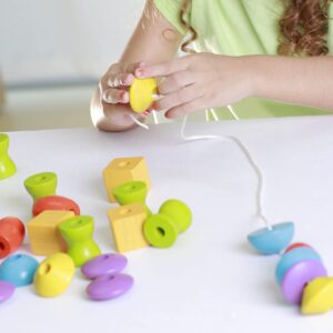 PlanToys Wooden Lacing Beads (5353) | Sustainably Made from Rubberwood and Non-toxic Paints and Dyes