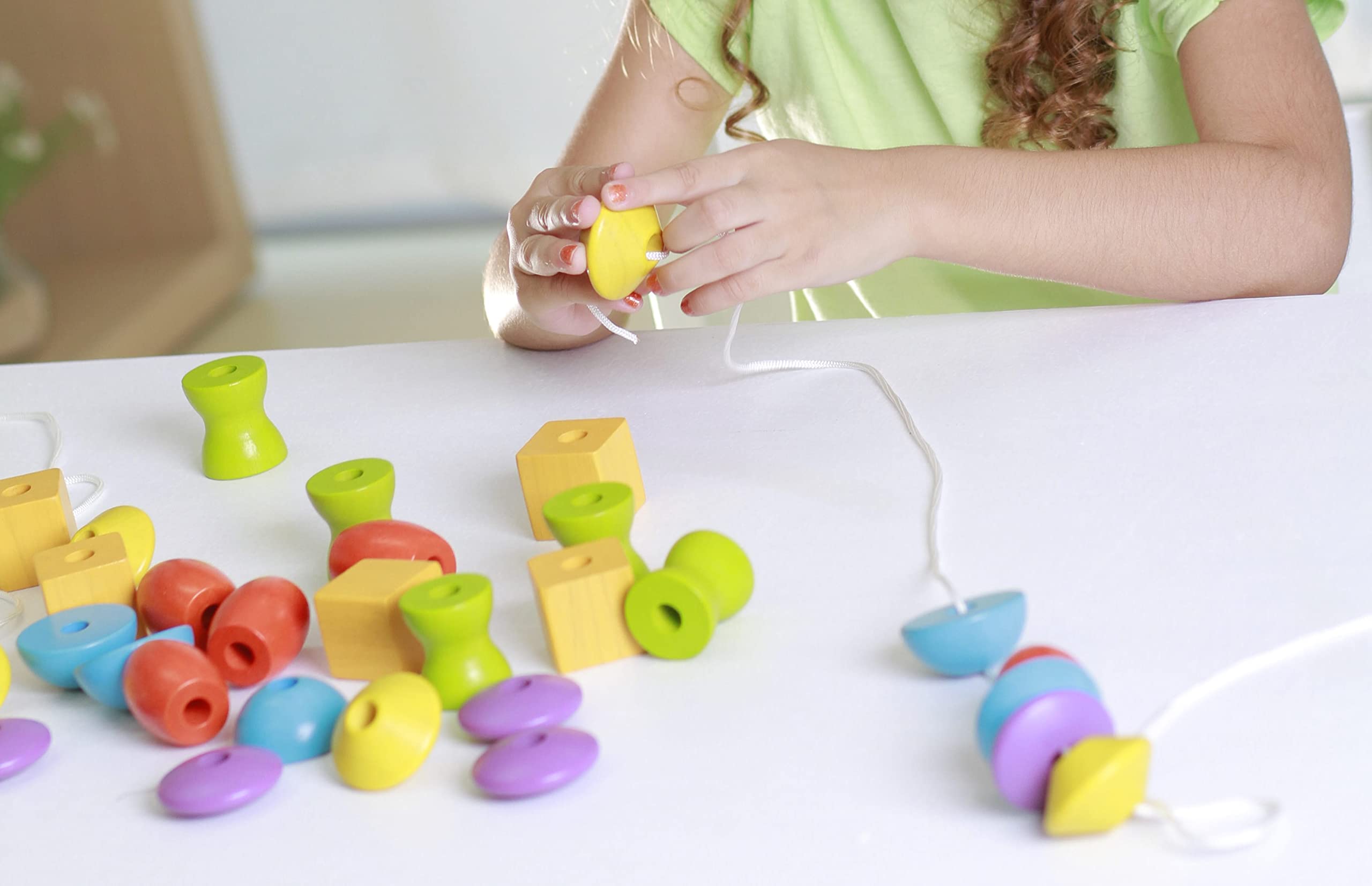 PlanToys Wooden Lacing Beads (5353) | Sustainably Made from Rubberwood and Non-toxic Paints and Dyes