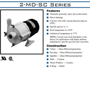 Little Giant 115 Volt, 1/25 HP, 510 GPH 2-MD-SC Non-Submersible Semi-Corrosive Chemical Magnetic Drive Pump, 6-Foot Cord with Plug, Black/White, 580503