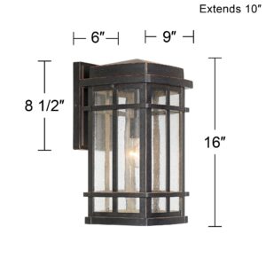 John Timberland Neri Mission Industrial Box-Shaped Outdoor Wall Light Fixture Oil Rubbed Bronze 16" Clear Seedy Glass for Exterior House Porch Patio Outside Deck Front Door Garage Garden Home