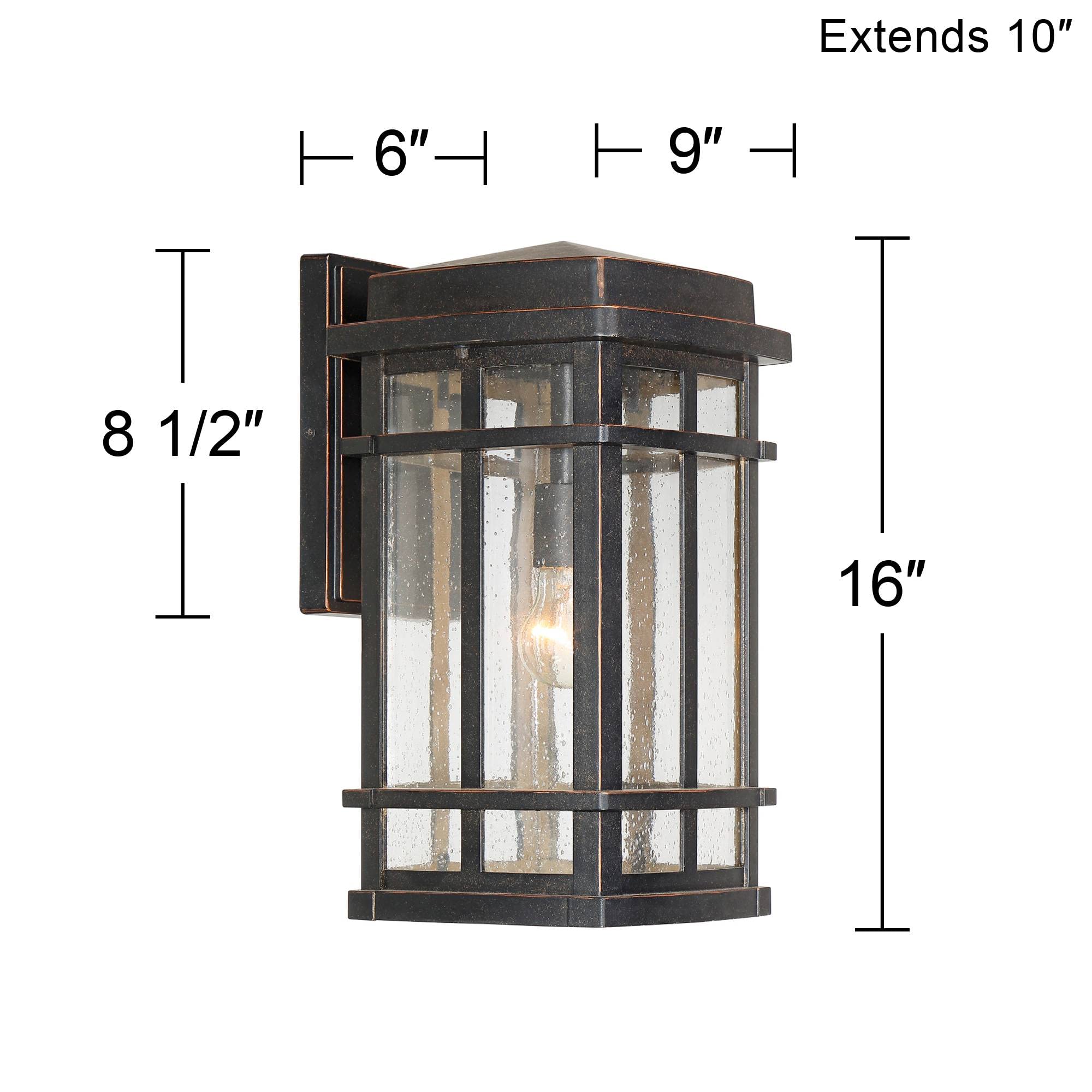 John Timberland Neri Mission Industrial Box-Shaped Outdoor Wall Light Fixture Oil Rubbed Bronze 16" Clear Seedy Glass for Exterior House Porch Patio Outside Deck Front Door Garage Garden Home