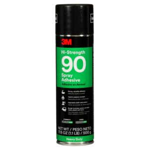 3m hi-strength spray adhesive 90, clear glue, permanent, high strength bonding, high tack, bonds laminate, wood, concrete, metal, plastic, 17.6 oz net wt, not for sale in ca and other states