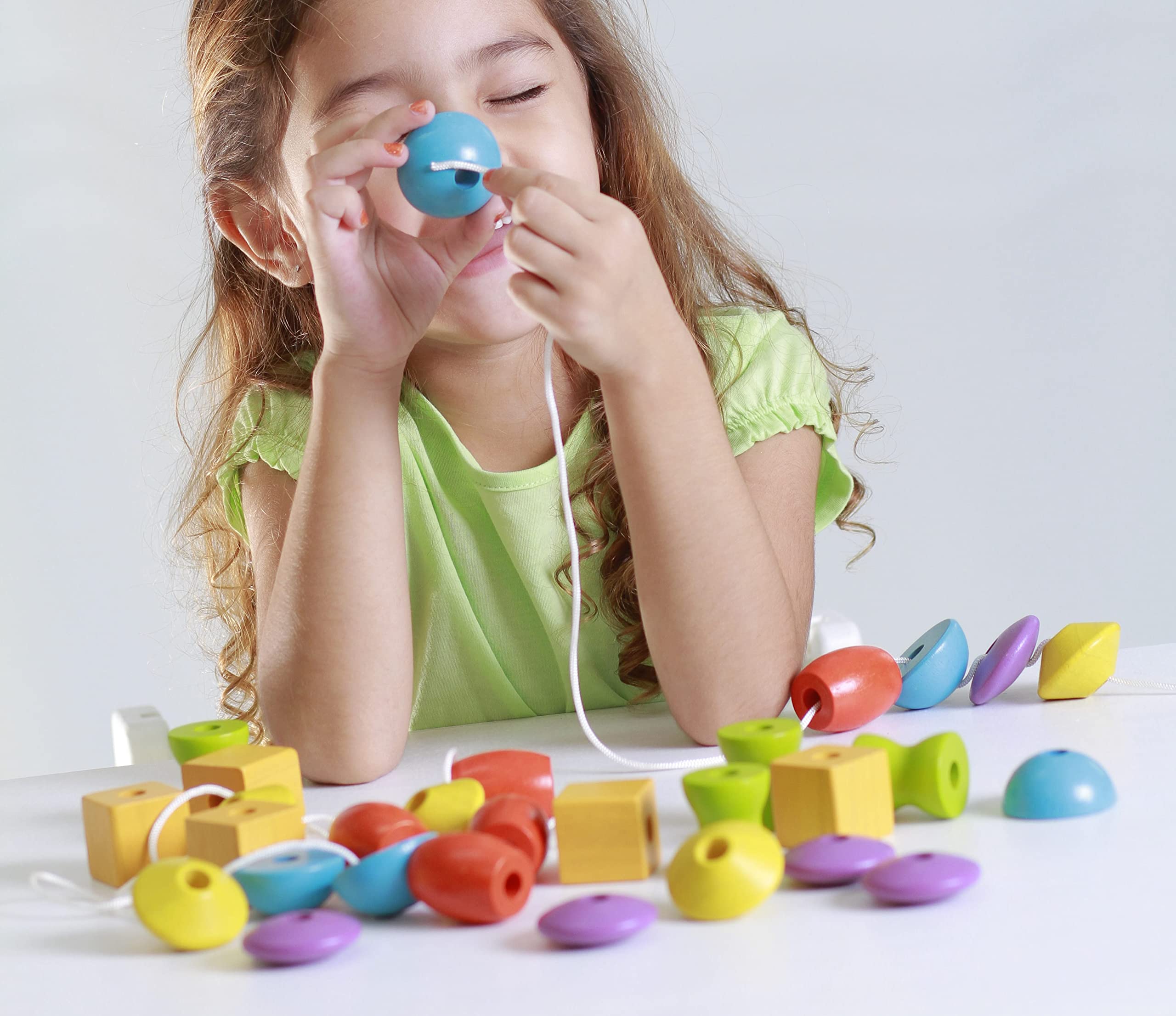 PlanToys Wooden Lacing Beads (5353) | Sustainably Made from Rubberwood and Non-toxic Paints and Dyes