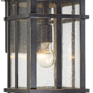 John Timberland Neri Mission Industrial Box-Shaped Outdoor Wall Light Fixture Oil Rubbed Bronze 16" Clear Seedy Glass for Exterior House Porch Patio Outside Deck Front Door Garage Garden Home