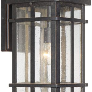 John Timberland Neri Mission Industrial Box-Shaped Outdoor Wall Light Fixture Oil Rubbed Bronze 16" Clear Seedy Glass for Exterior House Porch Patio Outside Deck Front Door Garage Garden Home