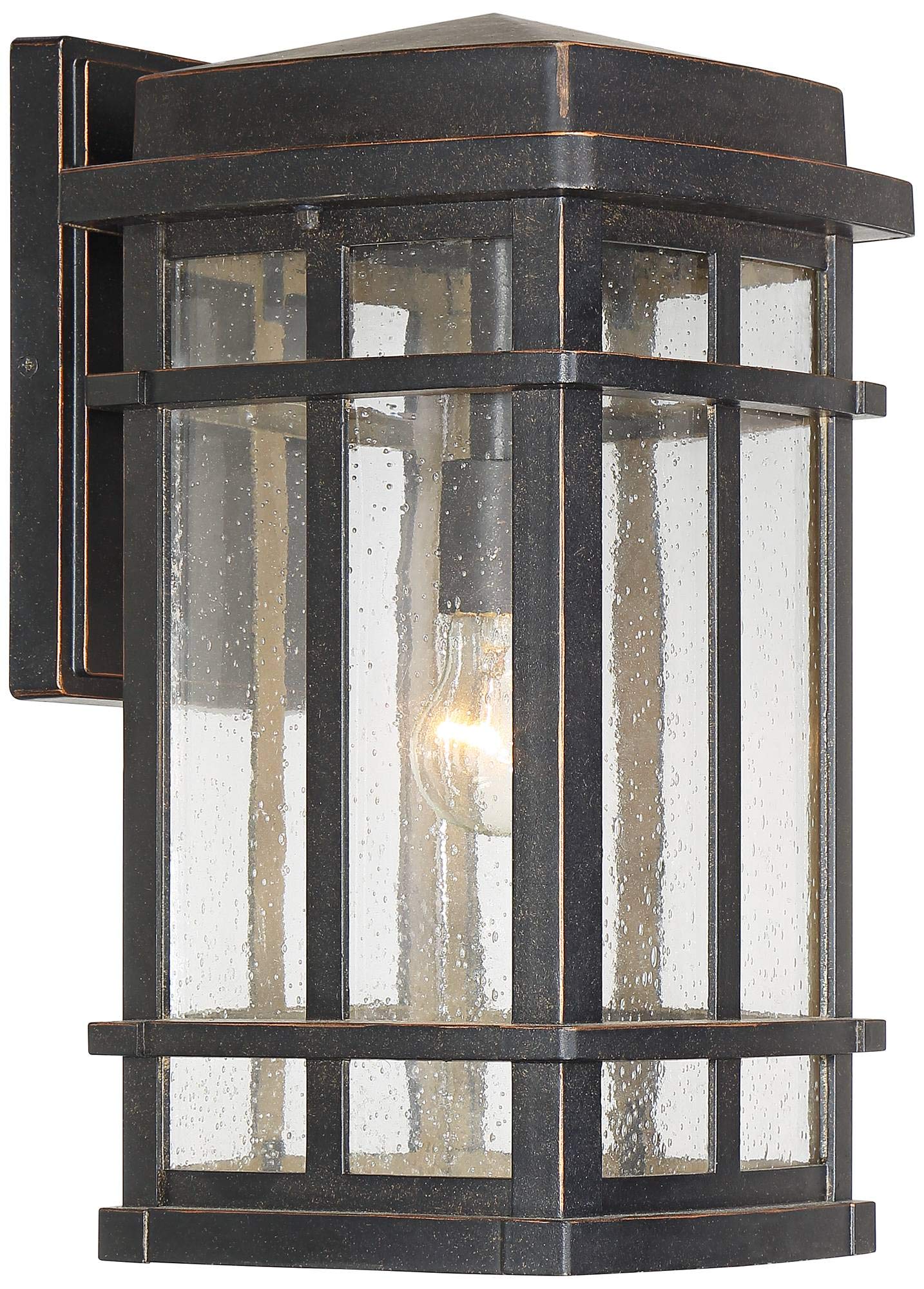 John Timberland Neri Mission Industrial Box-Shaped Outdoor Wall Light Fixture Oil Rubbed Bronze 16" Clear Seedy Glass for Exterior House Porch Patio Outside Deck Front Door Garage Garden Home