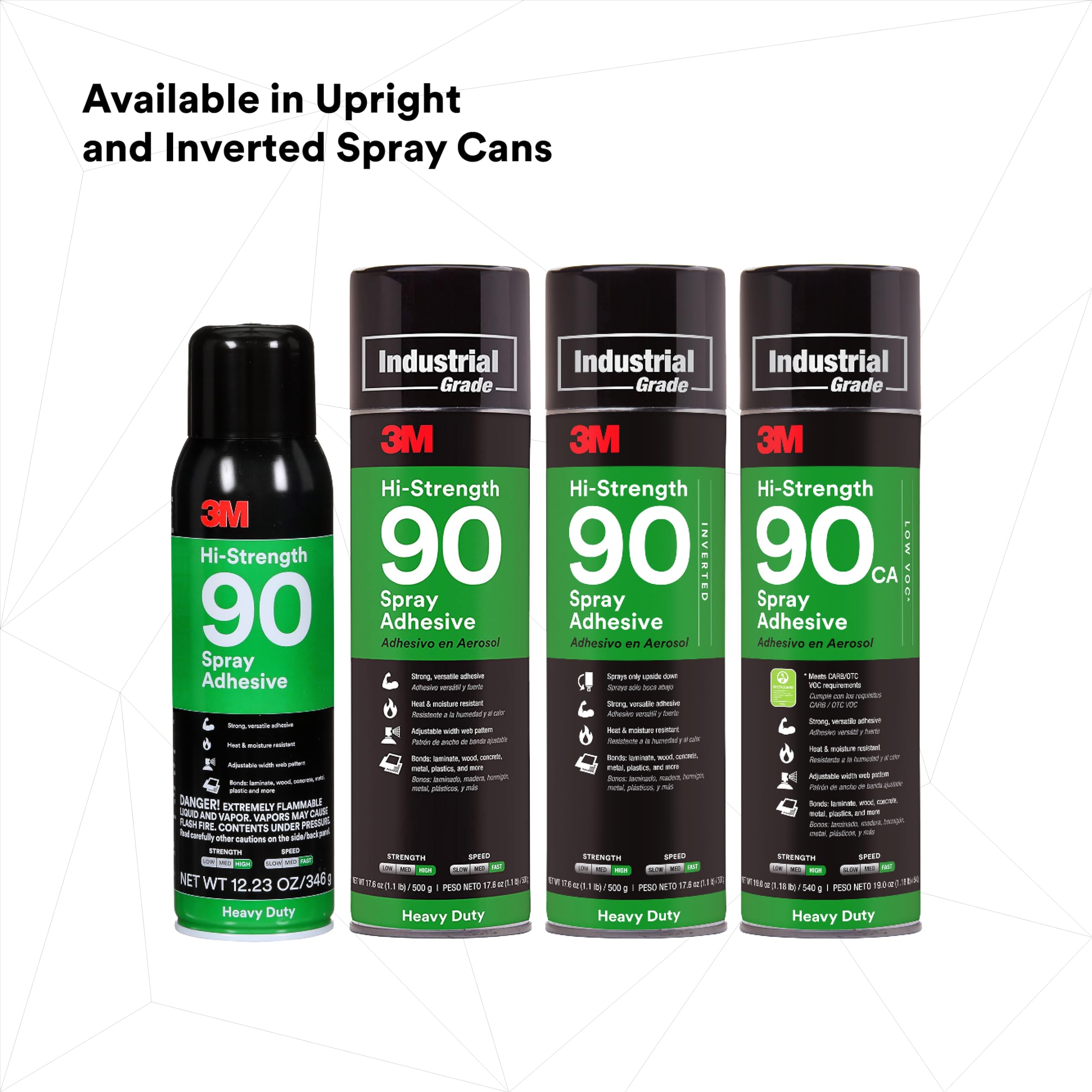 3M Hi-Strength Spray Adhesive 90, Clear Glue, Permanent, High Strength Bonding, High Tack, Bonds Laminate, Wood, Concrete, Metal, Plastic, 17.6 oz Net Wt, NOT FOR SALE IN CA AND OTHER STATES