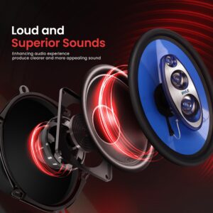 Pyle 6” x 9” Car Sound Speaker (Pair) - Upgraded Blue Poly Injection Cone 4-Way 400 Watts w/ Non-fatiguing Butyl Rubber Surround 50 - 20Khz Frequency Response 4 Ohm & 1.25” ASV Voice Coil