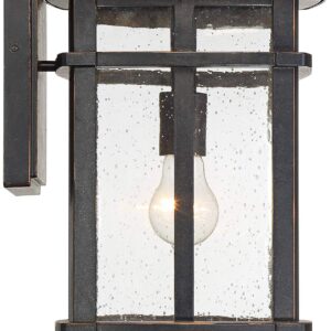 John Timberland Neri Mission Industrial Box-Shaped Outdoor Wall Light Fixture Oil Rubbed Bronze 16" Clear Seedy Glass for Exterior House Porch Patio Outside Deck Front Door Garage Garden Home