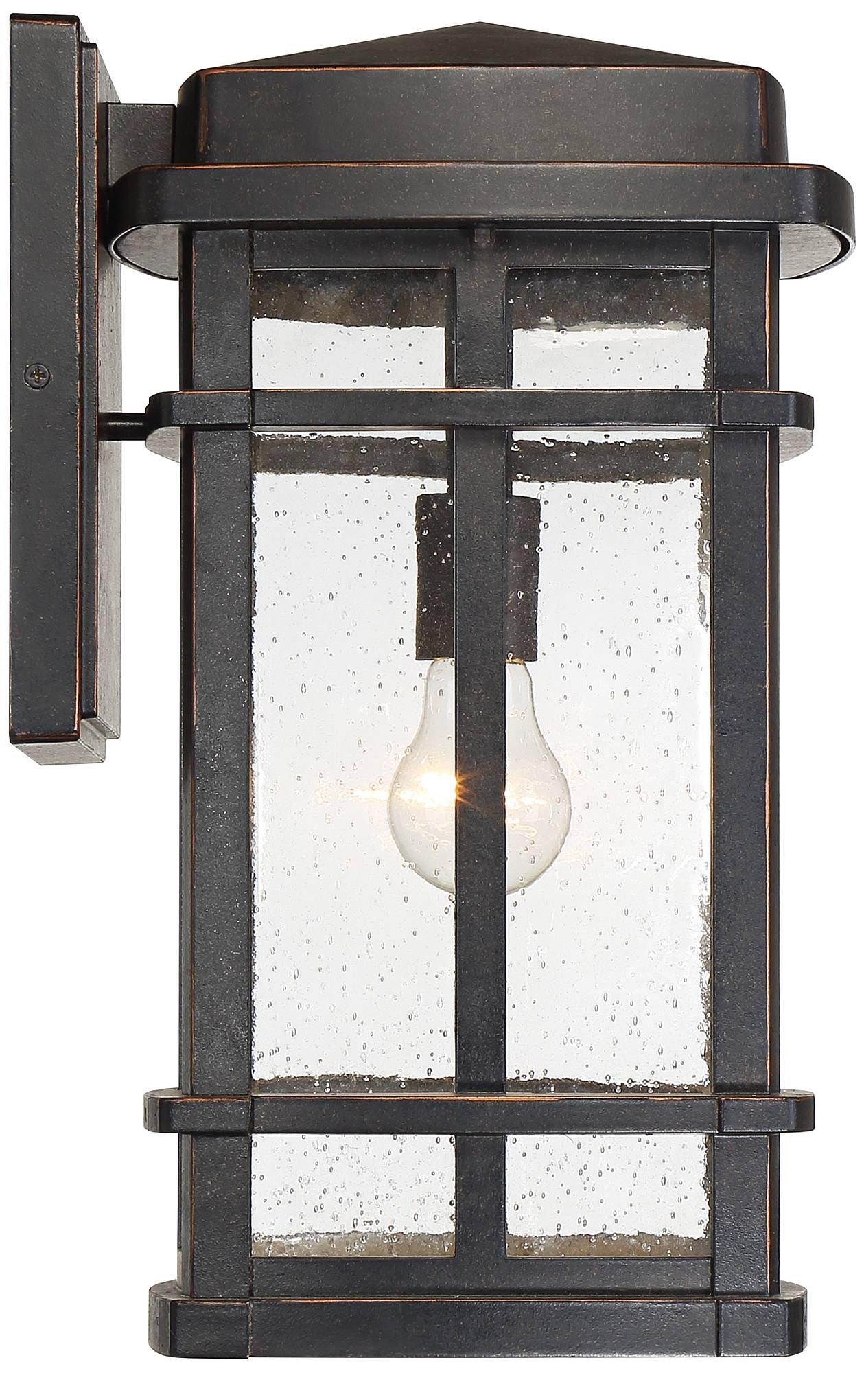 John Timberland Neri Mission Industrial Box-Shaped Outdoor Wall Light Fixture Oil Rubbed Bronze 16" Clear Seedy Glass for Exterior House Porch Patio Outside Deck Front Door Garage Garden Home