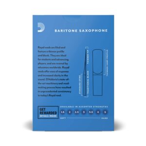 D'Addario Woodwinds - Royal Baritone Saxophone Reeds - Baritone Sax Reeds with Strong Spine - Great for Classical or Jazz - Strength 3.0