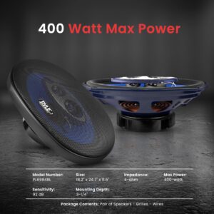 Pyle 6” x 9” Car Sound Speaker (Pair) - Upgraded Blue Poly Injection Cone 4-Way 400 Watts w/ Non-fatiguing Butyl Rubber Surround 50 - 20Khz Frequency Response 4 Ohm & 1.25” ASV Voice Coil