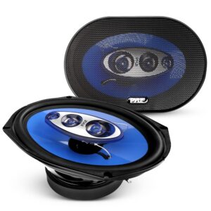 pyle 6” x 9” car sound speaker (pair) - upgraded blue poly injection cone 4-way 400 watts w/ non-fatiguing butyl rubber surround 50 - 20khz frequency response 4 ohm & 1.25” asv voice coil