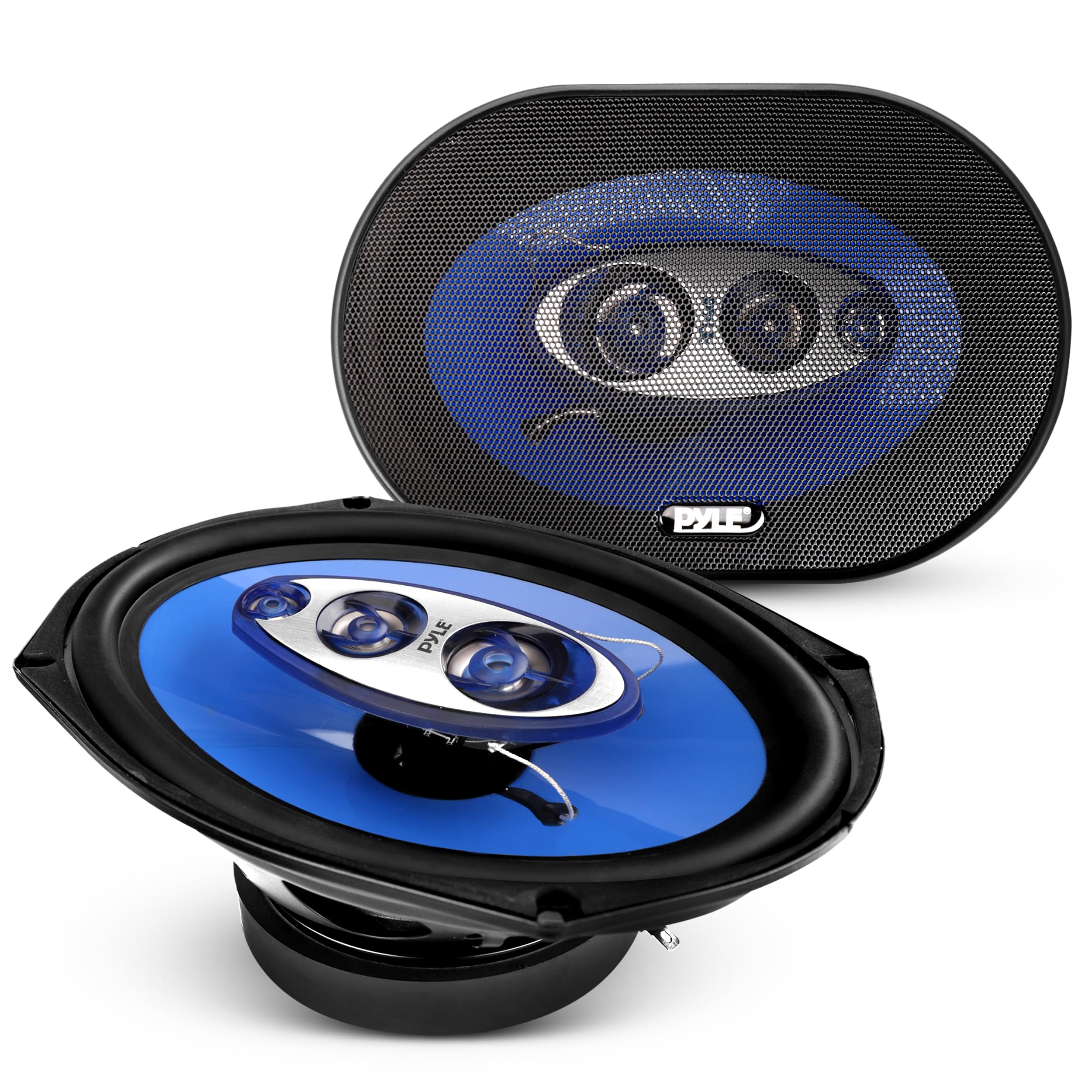 Pyle 6” x 9” Car Sound Speaker (Pair) - Upgraded Blue Poly Injection Cone 4-Way 400 Watts w/ Non-fatiguing Butyl Rubber Surround 50 - 20Khz Frequency Response 4 Ohm & 1.25” ASV Voice Coil