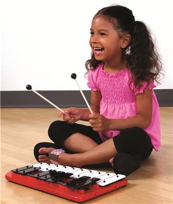 Basic Beat BB117A 17-Note Chromatic Glockenspiel for Kids - Durable with Piano-Key Coloring, Safety-Designed Bars, Sturdy Wooden Frame, and 2 Mallets Included