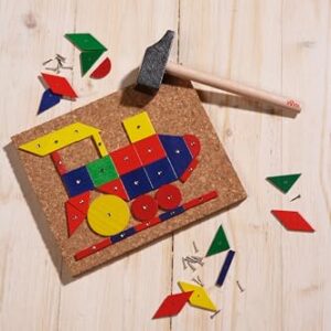 HABA Geo Shape Tack Zap Play Set - Make Geometric Designs with Corkboard, Hammer, Templates and 50 Wooden Tiles (Made in Germany)