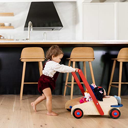 HABA Walker Wagon - Wooden Baby Push Walker, Sit to Stand Walker for Baby Learning to Walk, Push Toys for Toddlers 1-3 with Seat & Storage, 10 Months+