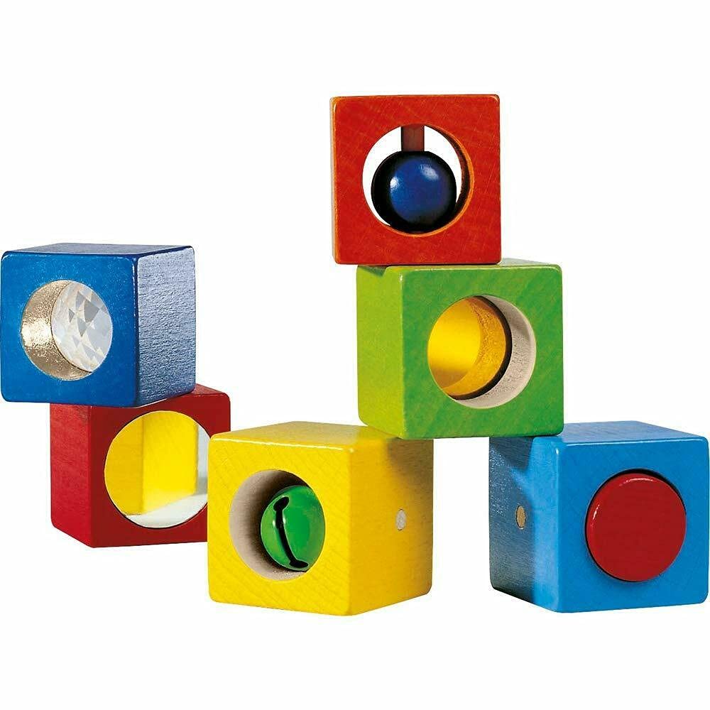 HABA Discovery Wooden Blocks - 6 Colorful Cube Building Blocks with Unique Effects for Ages 1 and Up (Made in Germany)