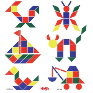 HABA Geo Shape Tack Zap Play Set - Make Geometric Designs with Corkboard, Hammer, Templates and 50 Wooden Tiles (Made in Germany)