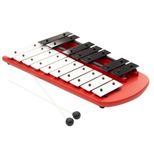 basic beat bb117a 17-note chromatic glockenspiel for kids - durable with piano-key coloring, safety-designed bars, sturdy wooden frame, and 2 mallets included