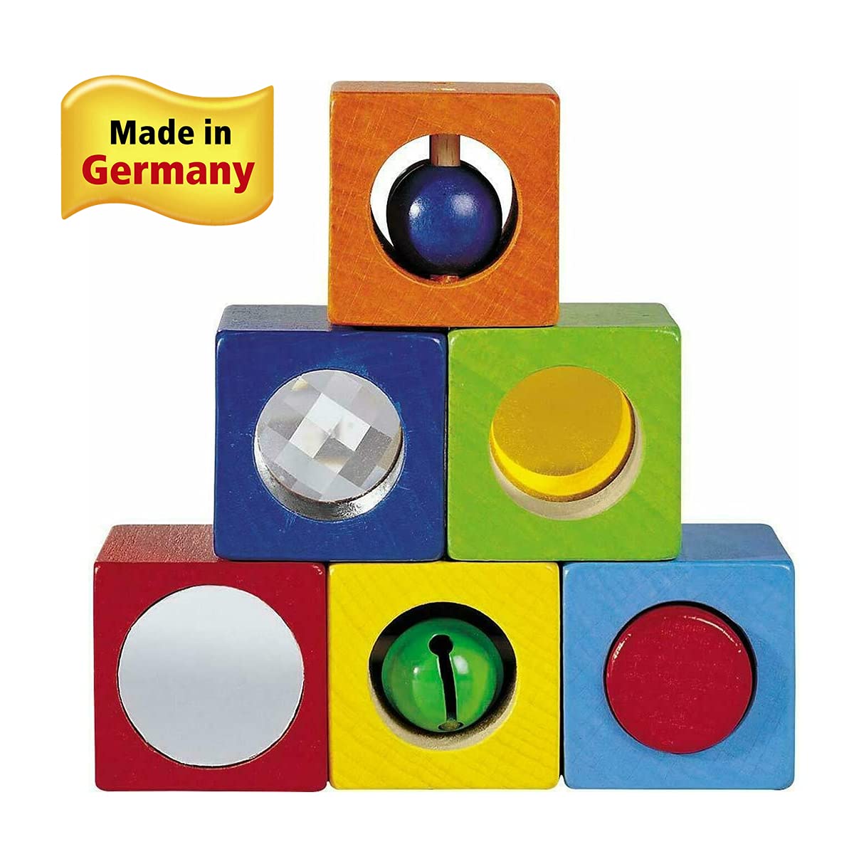 HABA Discovery Wooden Blocks - 6 Colorful Cube Building Blocks with Unique Effects for Ages 1 and Up (Made in Germany)