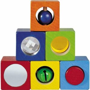 haba discovery wooden blocks - 6 colorful cube building blocks with unique effects for ages 1 and up (made in germany)