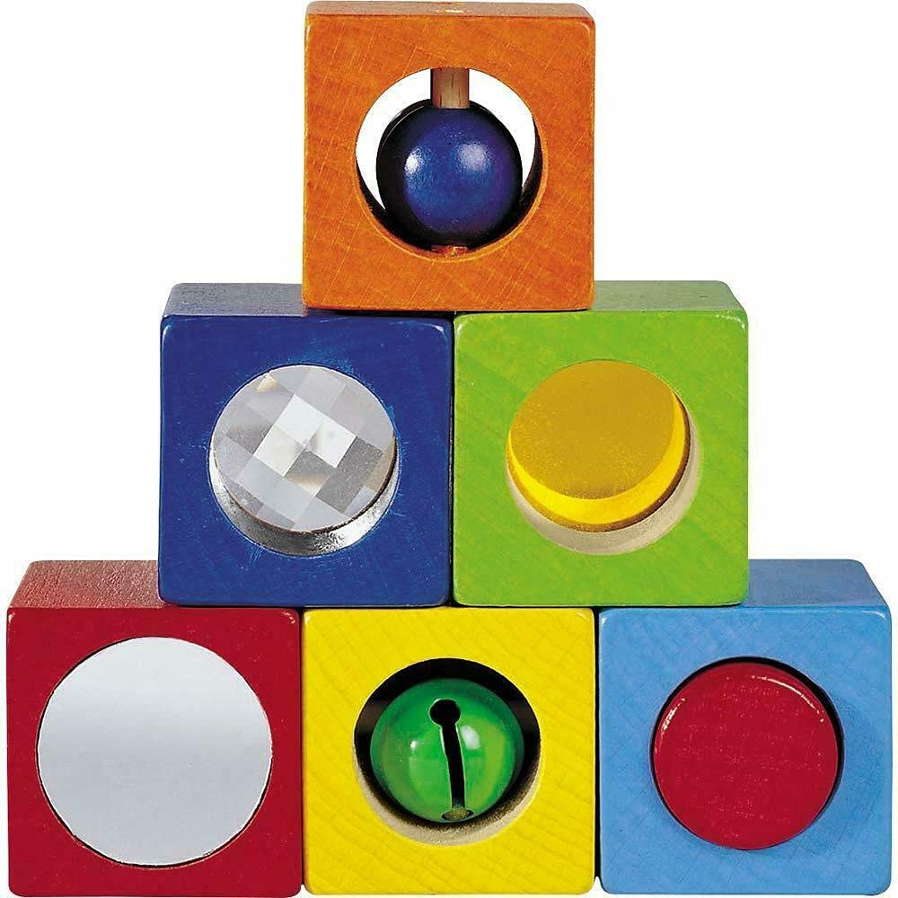 HABA Discovery Wooden Blocks - 6 Colorful Cube Building Blocks with Unique Effects for Ages 1 and Up (Made in Germany)