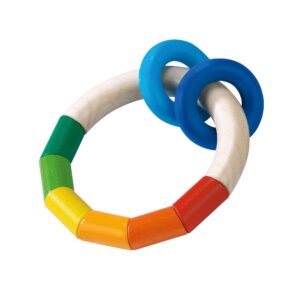 haba kringelring wooden clutching toy rattle with plastic rings (made in germany)