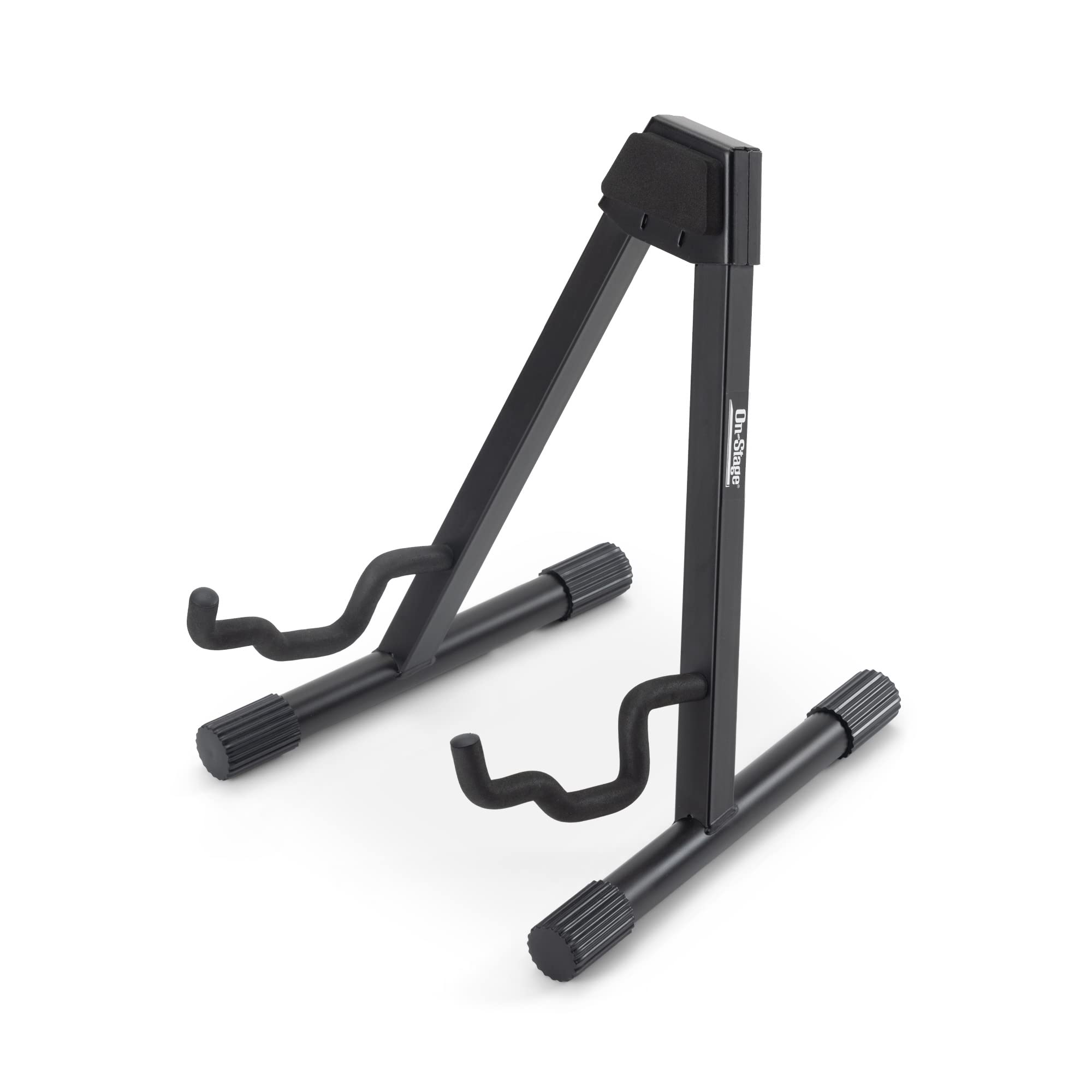 On-Stage GS7462B Professional A-Frame Guitar Stand (Holds Electric, Acoustic, and Bass Guitars, Small Amps, and Mixers, Stepped Yoke, Nonslip Padding, Rubber Feet, Folding, Portable, Storage, Display)