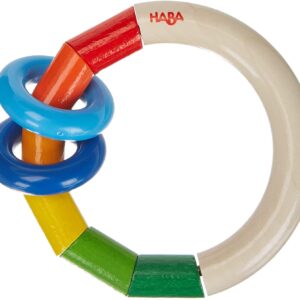 HABA Kringelring Wooden Clutching Toy Rattle with Plastic Rings (Made in Germany)