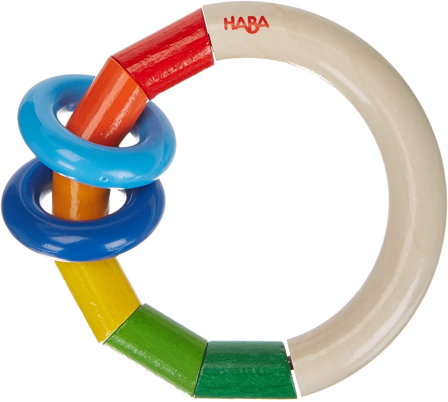 HABA Kringelring Wooden Clutching Toy Rattle with Plastic Rings (Made in Germany)