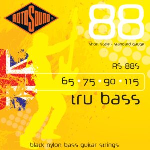 rotosound rs88s black nylon flatwound short bass guitar strings (65 75 90 115)