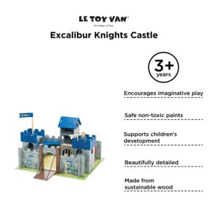 Le Toy Van - Castles Collection Wooden Toy Educational Excalibur Knights Castle | Kids Wooden Castle Playset Model Castle For Boys, Blue Excalibur Castle (TV235)